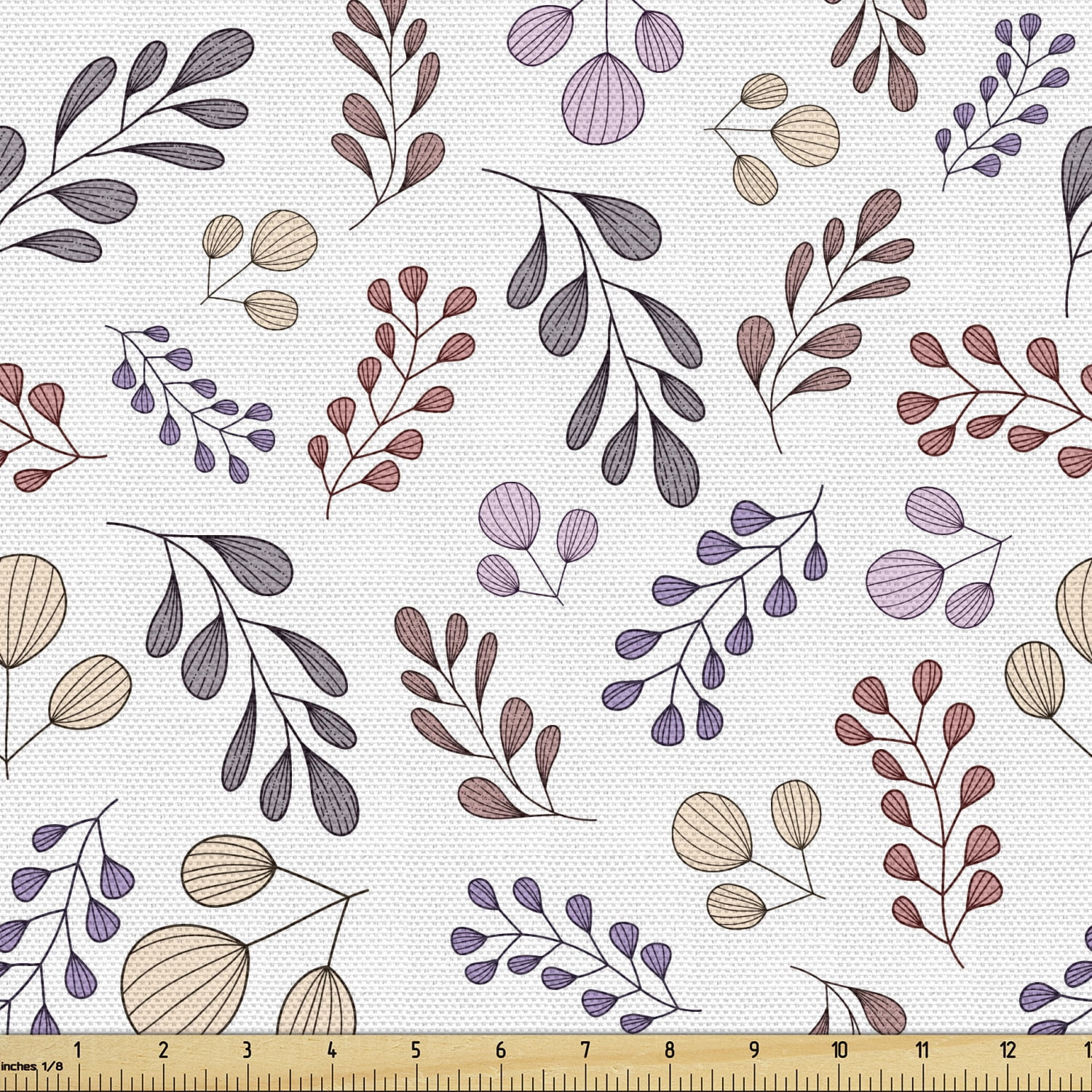 Botanical Fabric by the Yard, Shell Form Branches Doodle Abstract ...