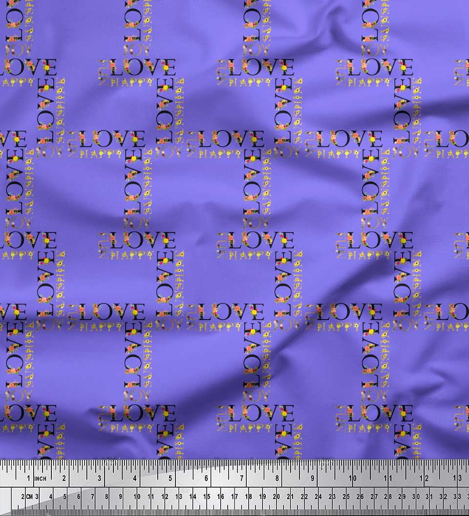 Soimoi Purple Velvet Fabric Floral Alphabet Text Print Fabric by Yard ...