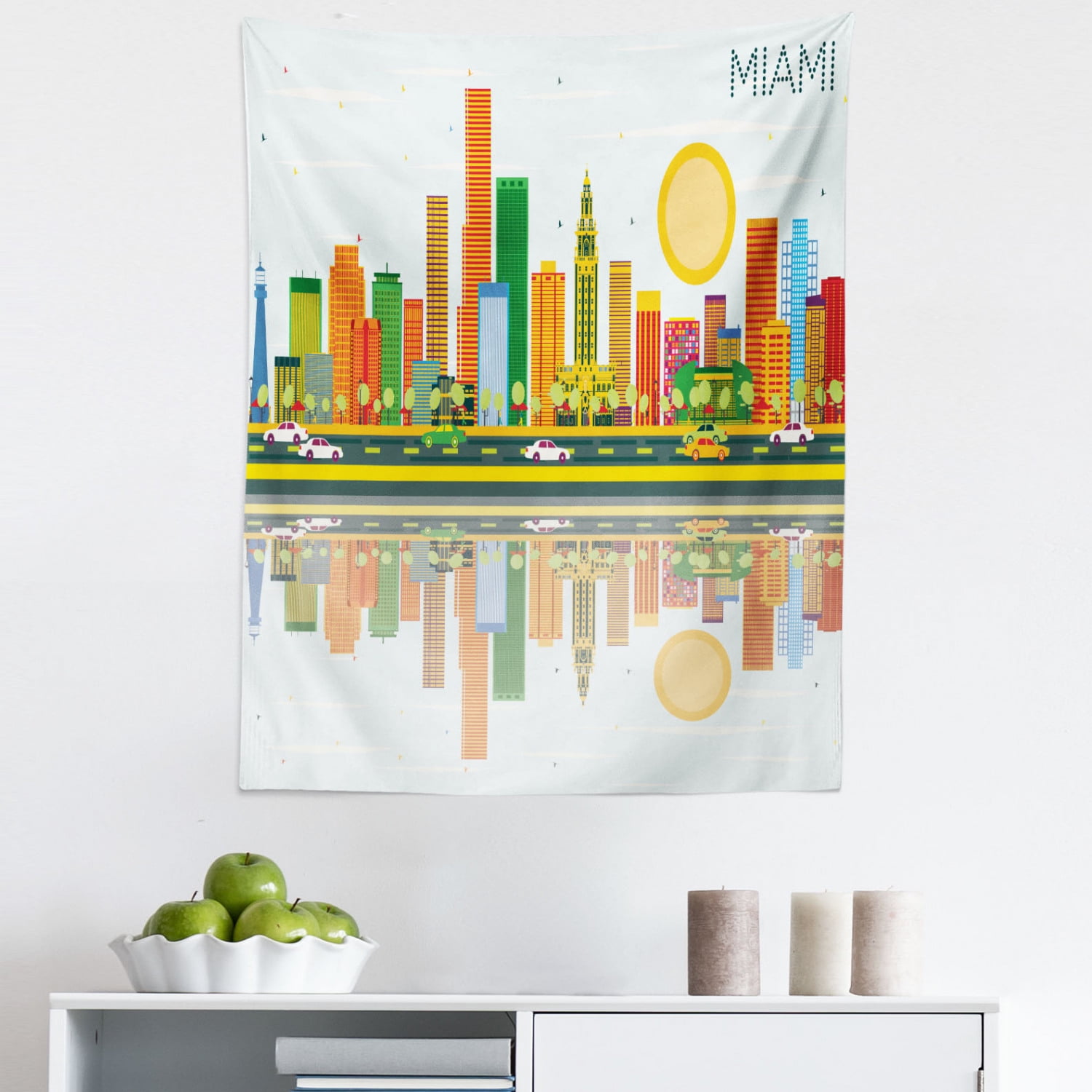 Miami Tapestry, North American City Skyline with Water Reflection ...
