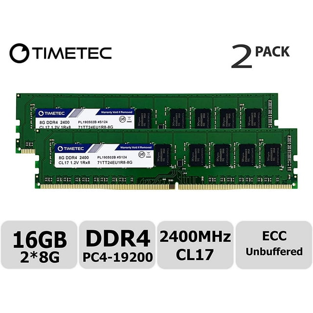 Timetec Hynix IC 16GB KIT (2x8GB) DDR4 2400MHz PC4-19200 Unbuffered ECC 1.2V CL17 1Rx8 Single ...