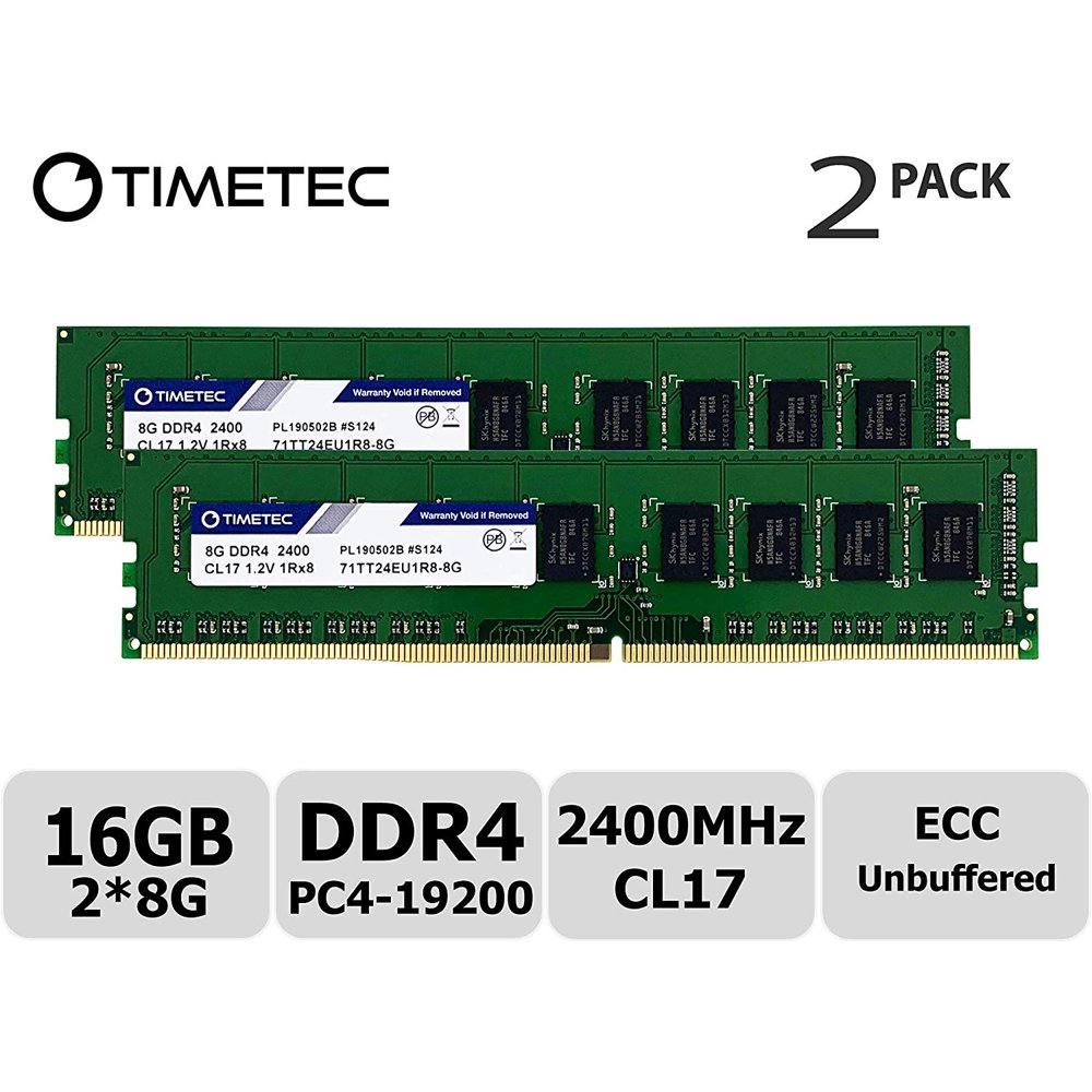 Timetec Hynix IC 16GB KIT (2x8GB) DDR4 2400MHz PC4-19200 Unbuffered ECC 1.2V CL17 1Rx8 Single ...