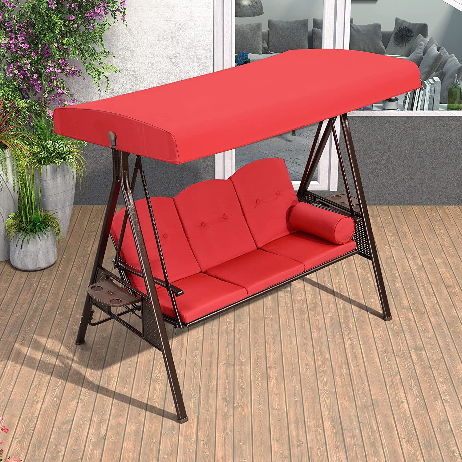 PURPLE LEAF 3-Seat Deluxe Outdoor Patio Porch Swing with Weather ...