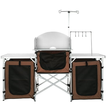 VEVOR Camping Kitchen Table Folding Portable Cook Table 3 Cupboards ...