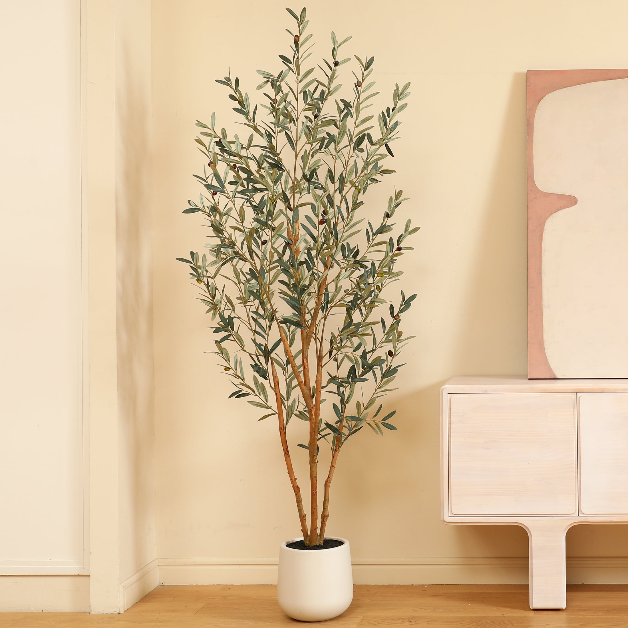 DR.Planzen Artificial Plants, 7ft Fake Olive Tree with Oval White ...
