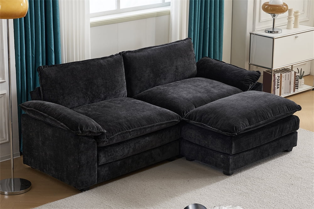 Convertible Sectional Sofa with Ottoman, 85" Modern Chenille ...