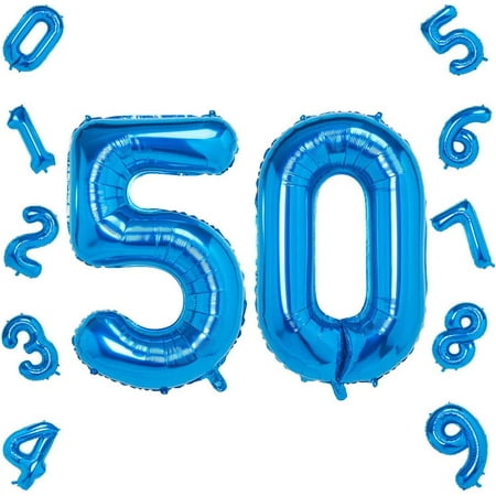 Blue Number 50 Balloons, 40 Inch Birthday Number Balloon Party ...