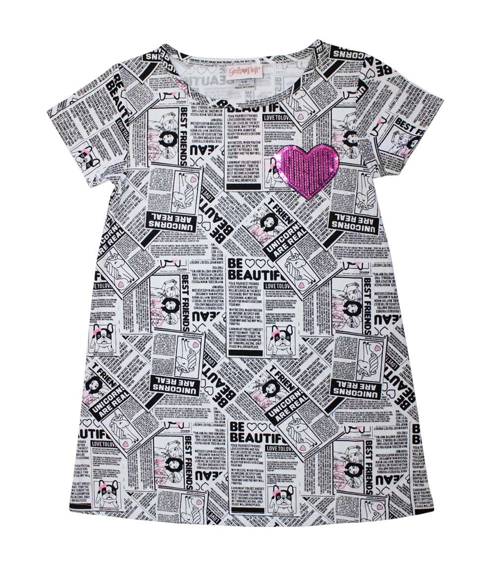 Girls Pink Newspaper print Dress - Walmart.com