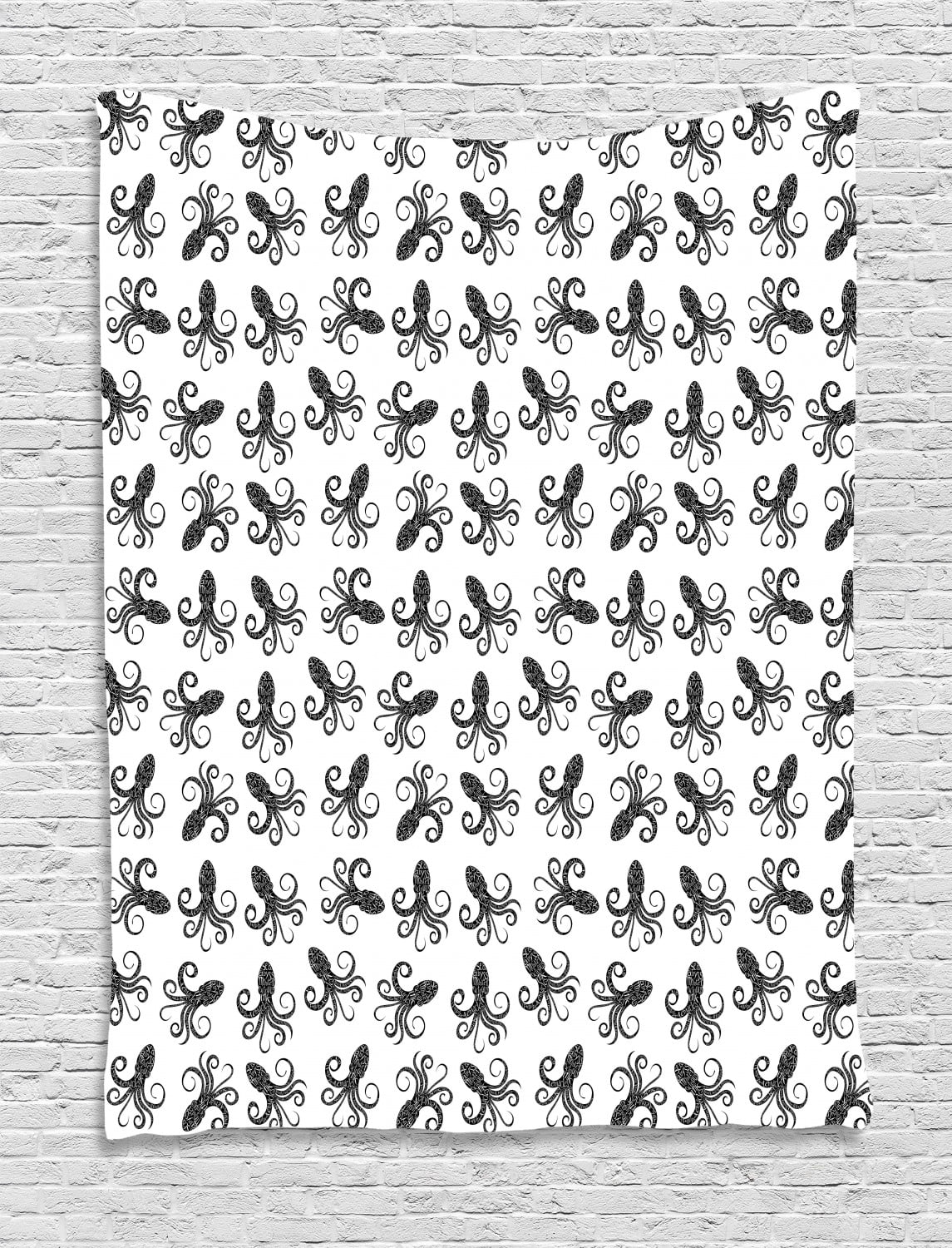 Octopus Tapestry, Pattern with Typographic Monochrome Octopus ...