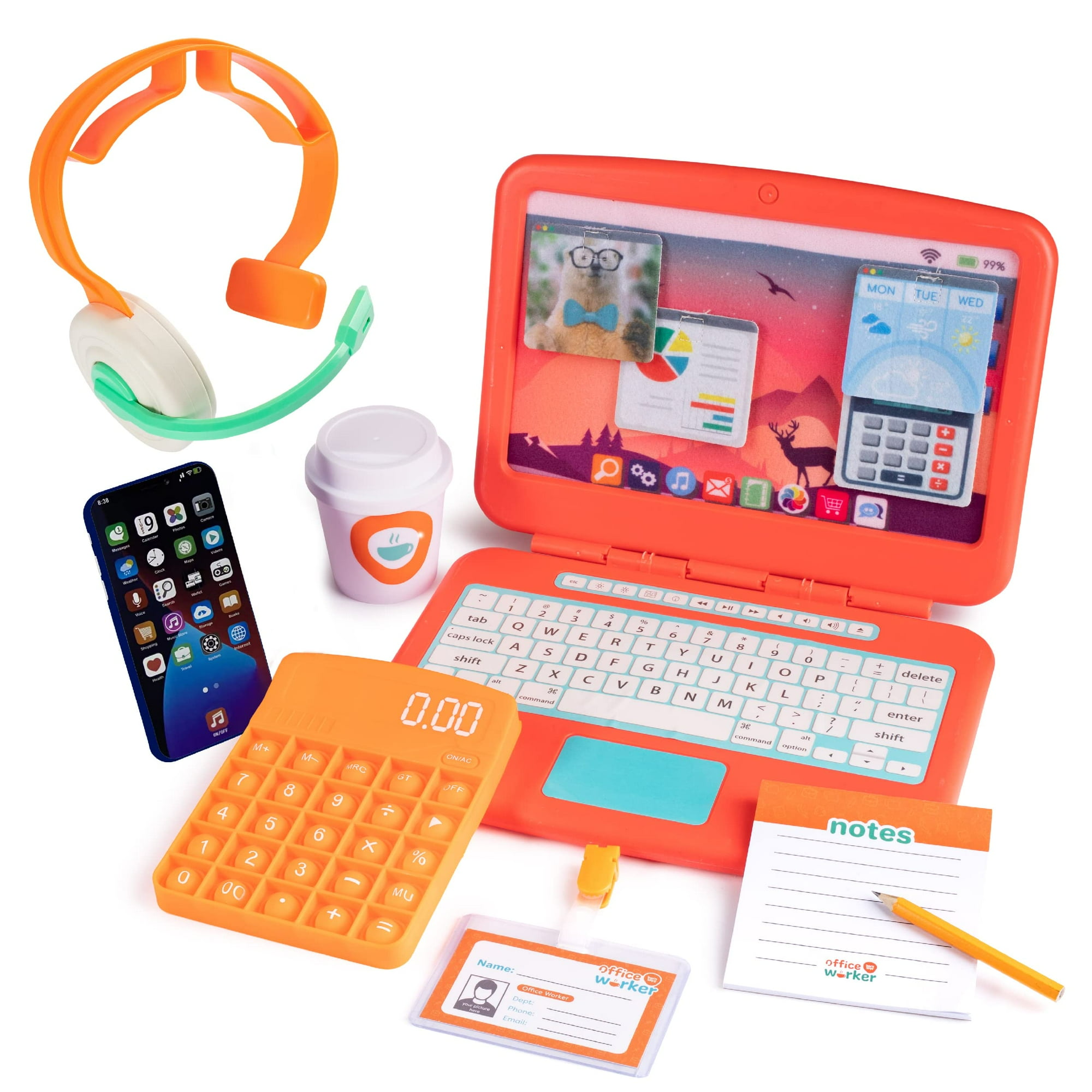 Born Toys Pretend Play Home Office Set For Ages 3 7 Includes Toy Laptop Phone Calculator Pop It Headset