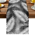 Black Fronds Dining Table Runner, Black Slate Gray Leaf Plant Canvas ...