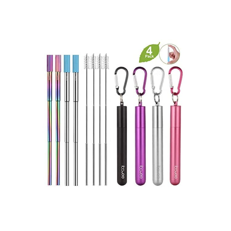 4 Pack Metal Reusable Drinking Straws With Caseandsilicone Tips Removable