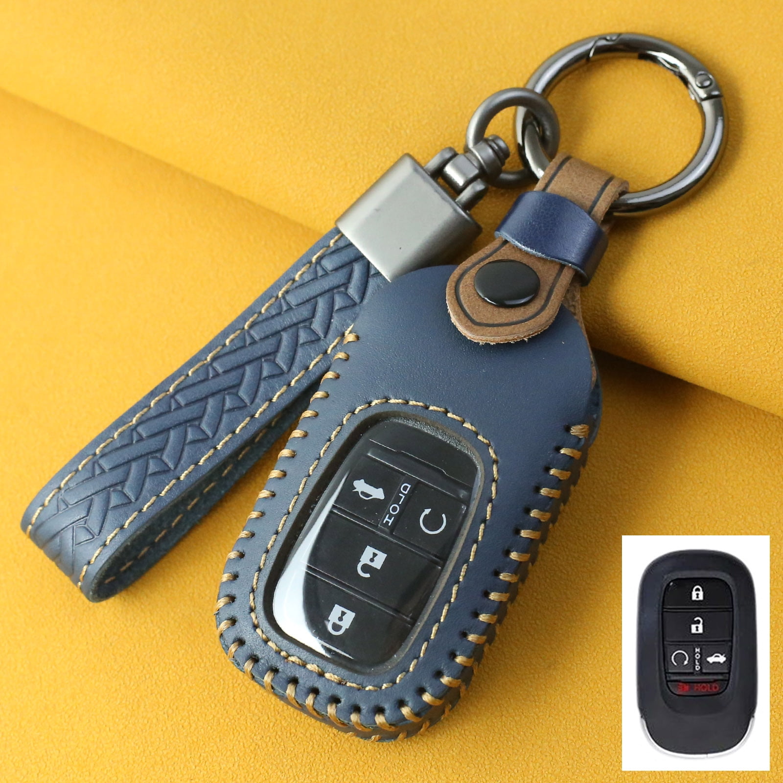 YUBOMT For Honda Key Fob Cover With Keychain Genuine Leather Key Case yubomt-for-honda-key-fob-cover-with-keychain-genuine-leather-key-case