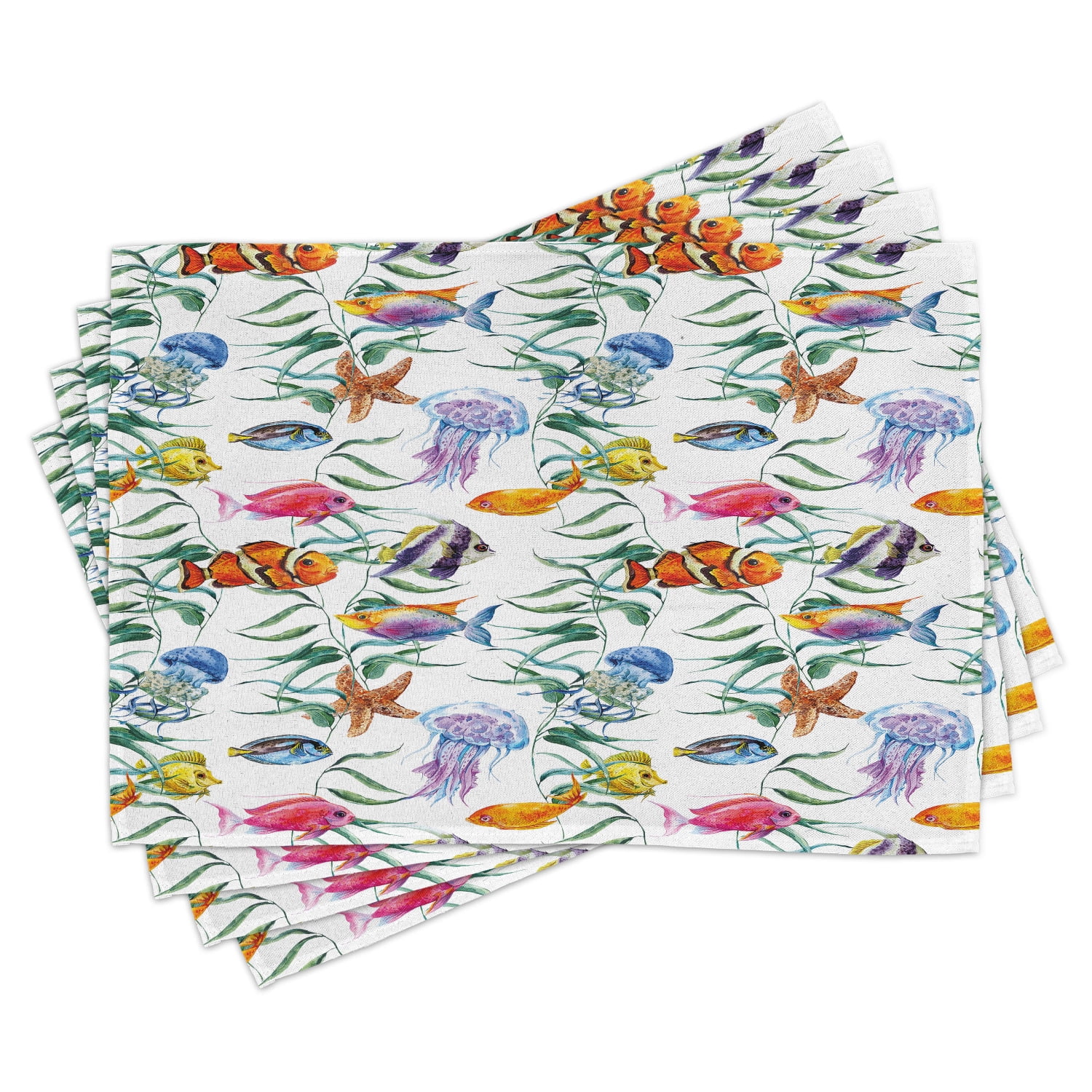 Ambesonne Fish Place Mats Set of 4, Watercolor Underwater, Standard ...