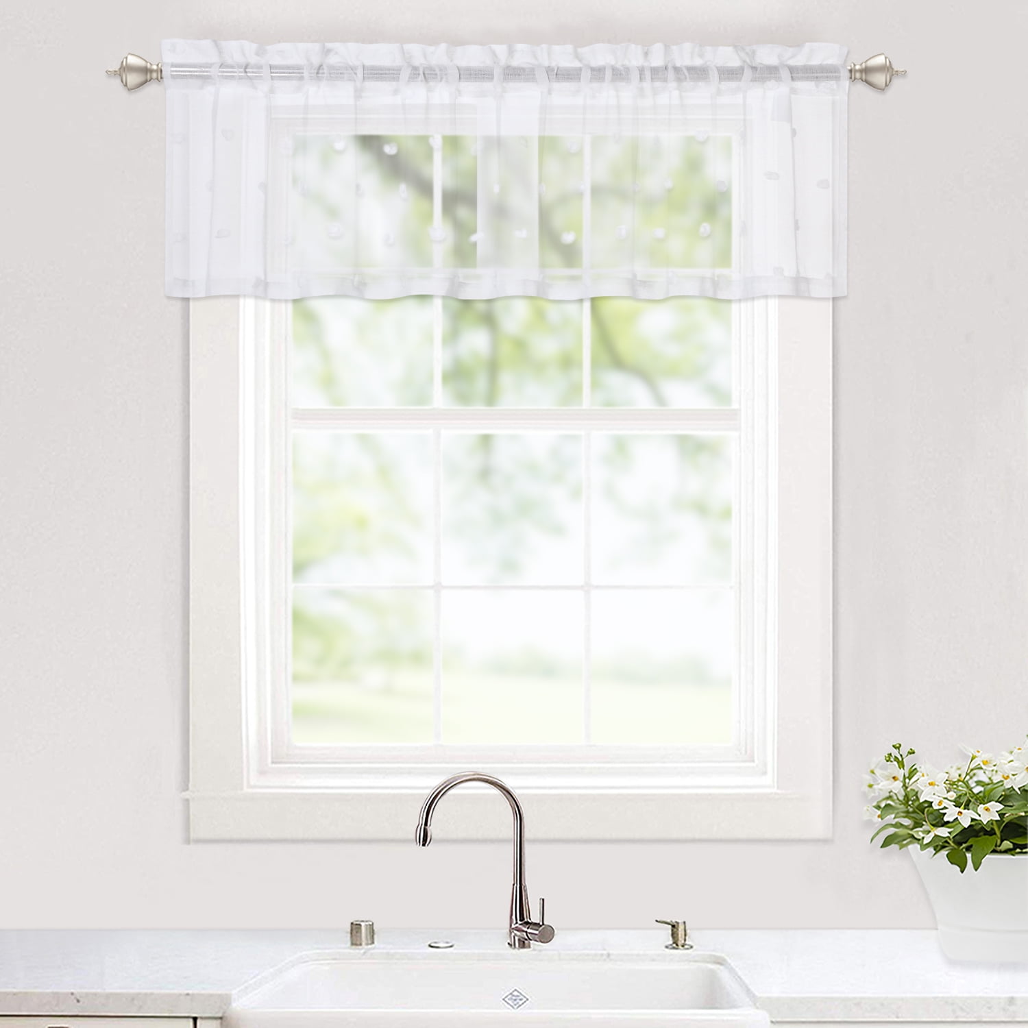 Kitsin Bubble Sheer Valance Curtains, Jacquard Pom-Pom Linen Textured ...