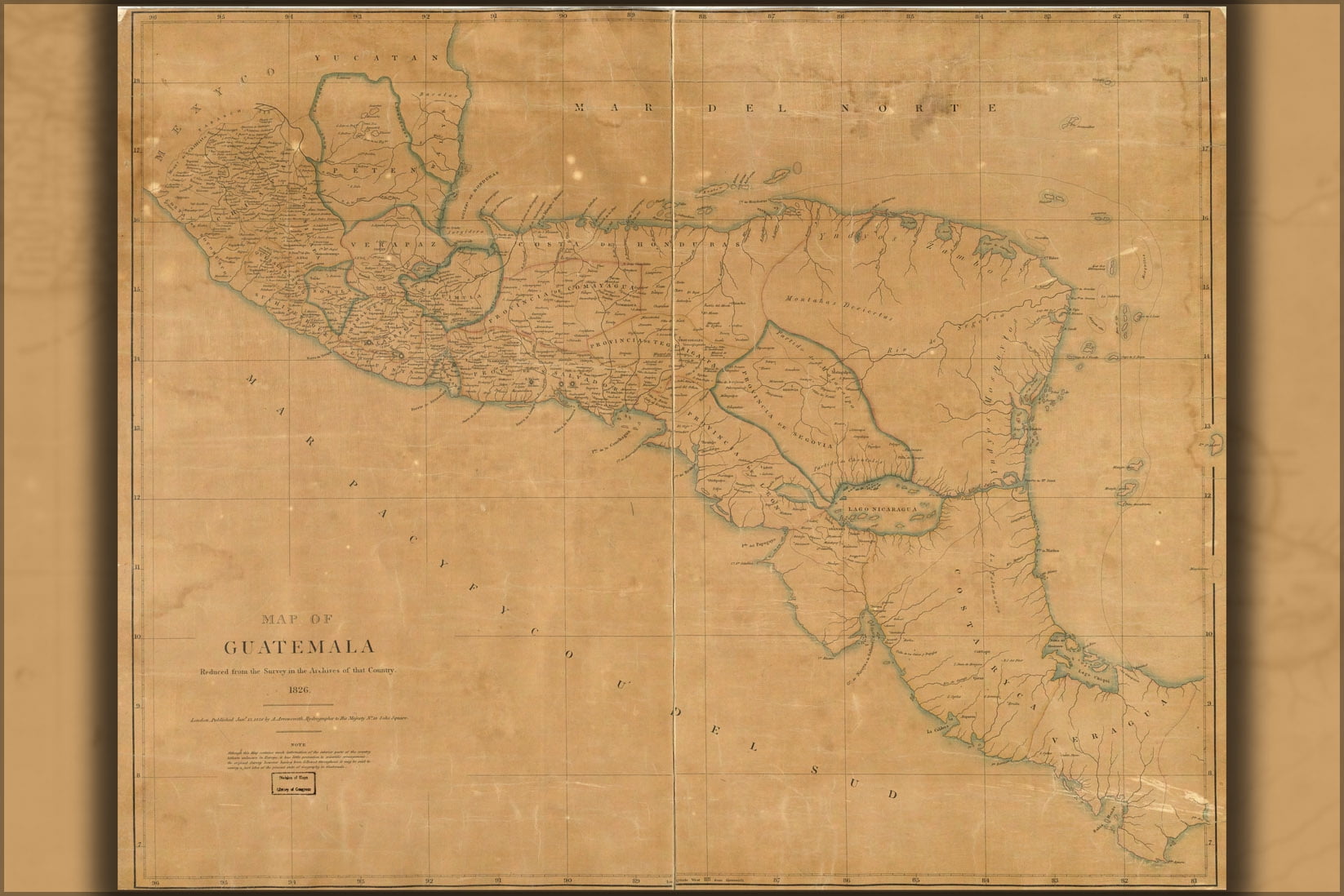 24"x36" Gallery Poster, Map of Guatemala 1826 - Walmart.com