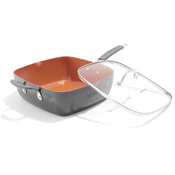 Copper Cook Deep Square Pan with Glass Lid, 11.5-Inch, Induction ...