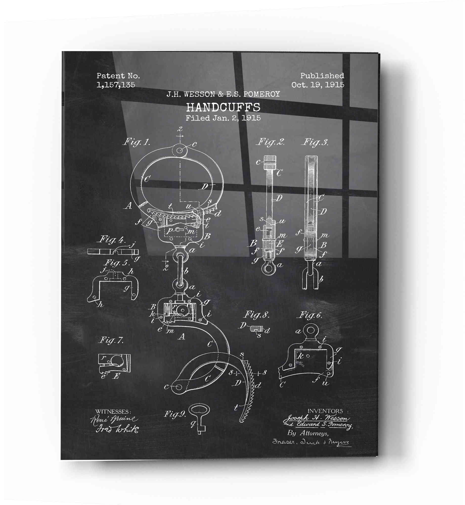 Epic Art 'Handcuffs Blueprint Patent Chalkboard' Acrylic Glass Wall Art ...