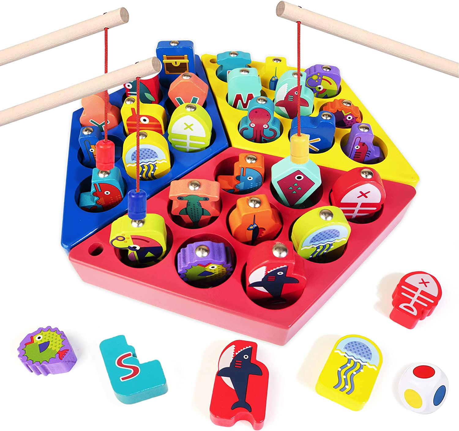 Wooden Magnetic Fishing Game ABC Learning for Toddlers Fine Motor Skill ...