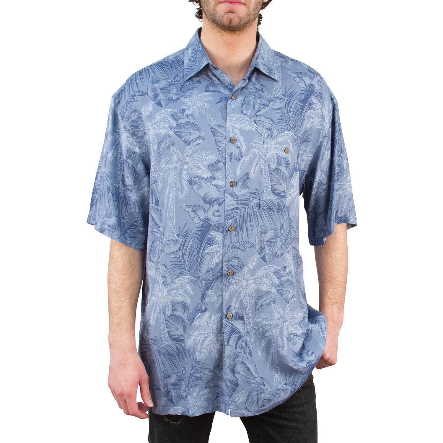 Campia Men's Rayon Print Shirt (Tonal Tropical Leaf Blue, L) - Walmart.com