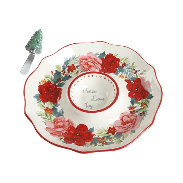 The Pioneer Woman Cheerful Rose 13.11-Inch Chip and Dip with Spreader ...