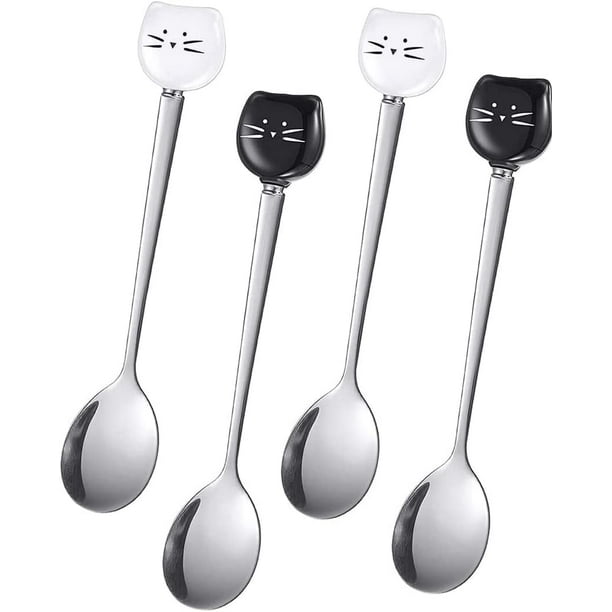 Set of 4 Stainless Steel Tea Spoons, Cat Head, Cat Spoon, Cute Spoon ...