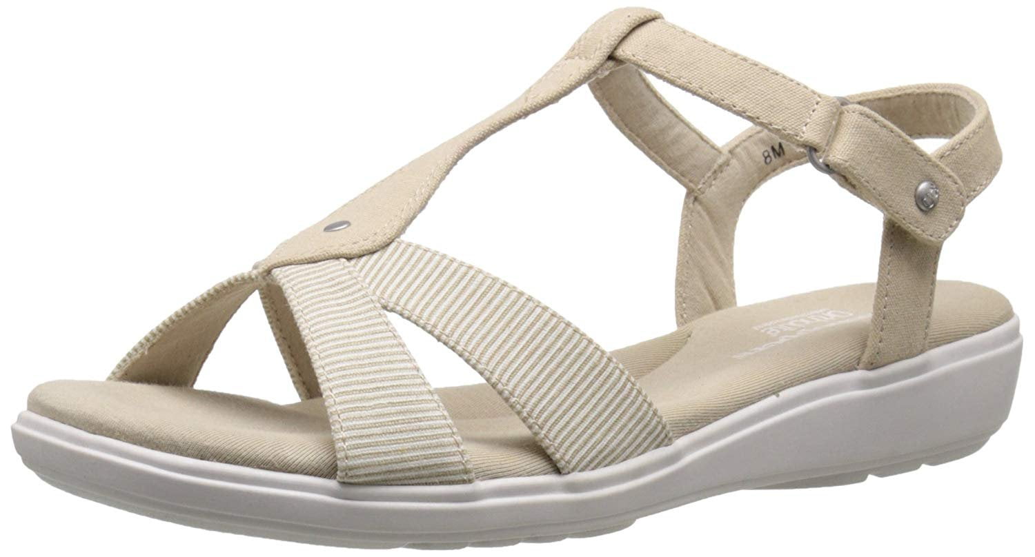 Grasshoppers Women's Rose Flat Sandal, Stone/White Stripe, 8 W US ...