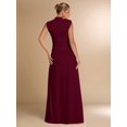 Burgundy Sleeveless Mock Neck Solid Asymmetric Ruched Maxi Dress For ...