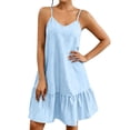 DPTALR Women's V Neck Spaghetti Strap Striped Ruffle Hem Mini Dress ...