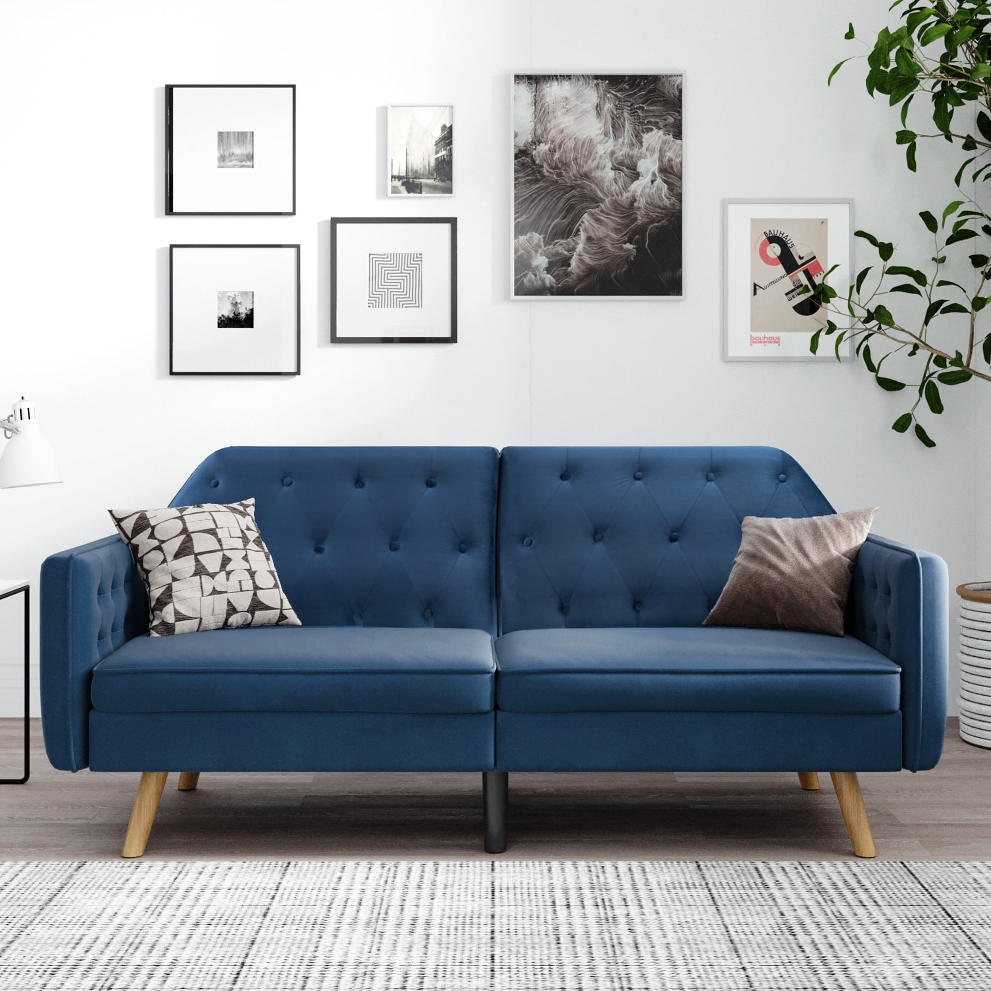 Orisfur. Futon Sofa Bed, Velvet Upholstered Modern Convertible Folding ...