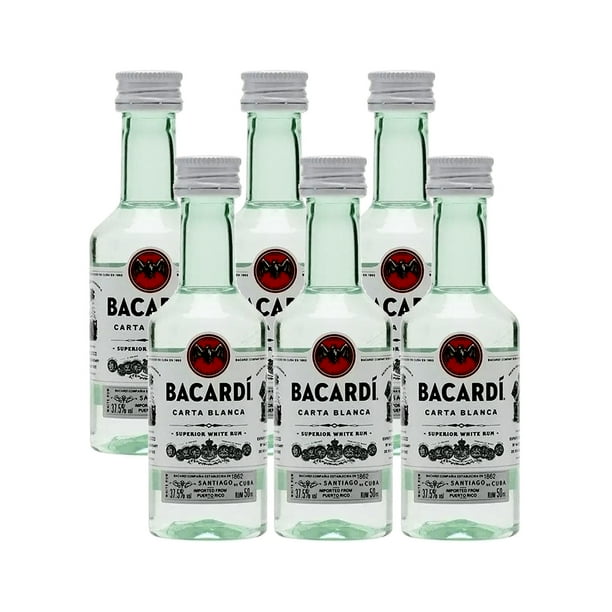PACK DE 6 RON BACARDI CARTA BLANCA 50 ML | Walmart en línea