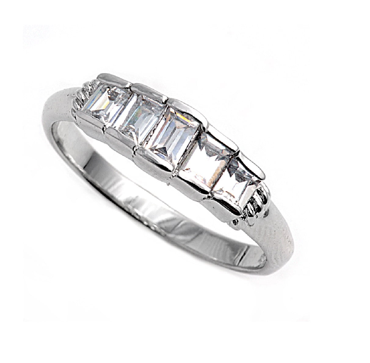 Five Stones Center Baguette Cubic Zirconia Ring Sterling Silver 925 ...