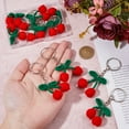 1 Set 10Pcs Hand Crochet Wool Keychain with Iron Rings Cherry Red 83mm ...
