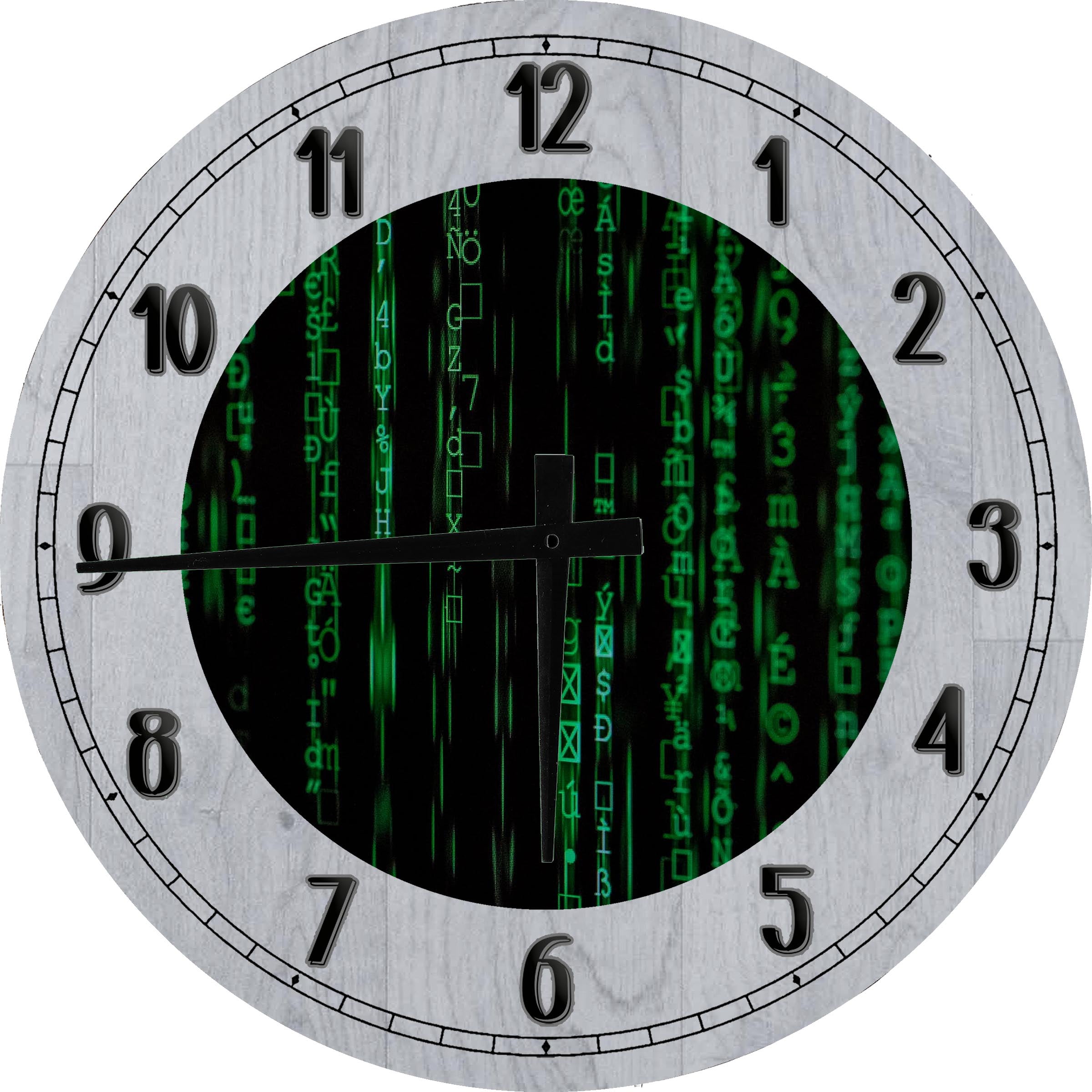 Large Wood Wall Clock 24 Inch Round Office Wall Art Black Green Data ...