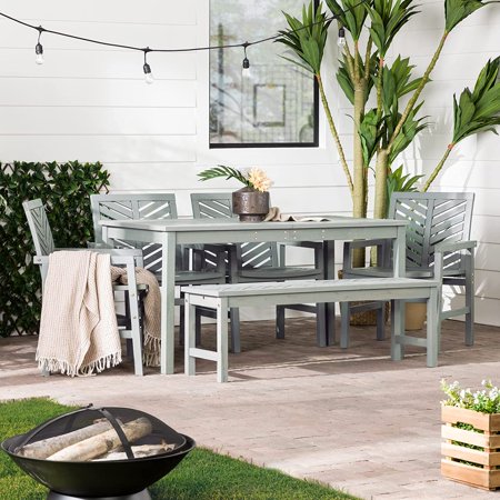 HTWO 6 Person Outdoor Wood Chevron Patio Furniture Dining Set ...