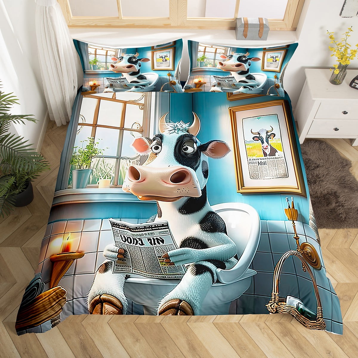 Erosebridal Kawaii Milk Cow Comforter Cover Twin, Countryside Animal ...