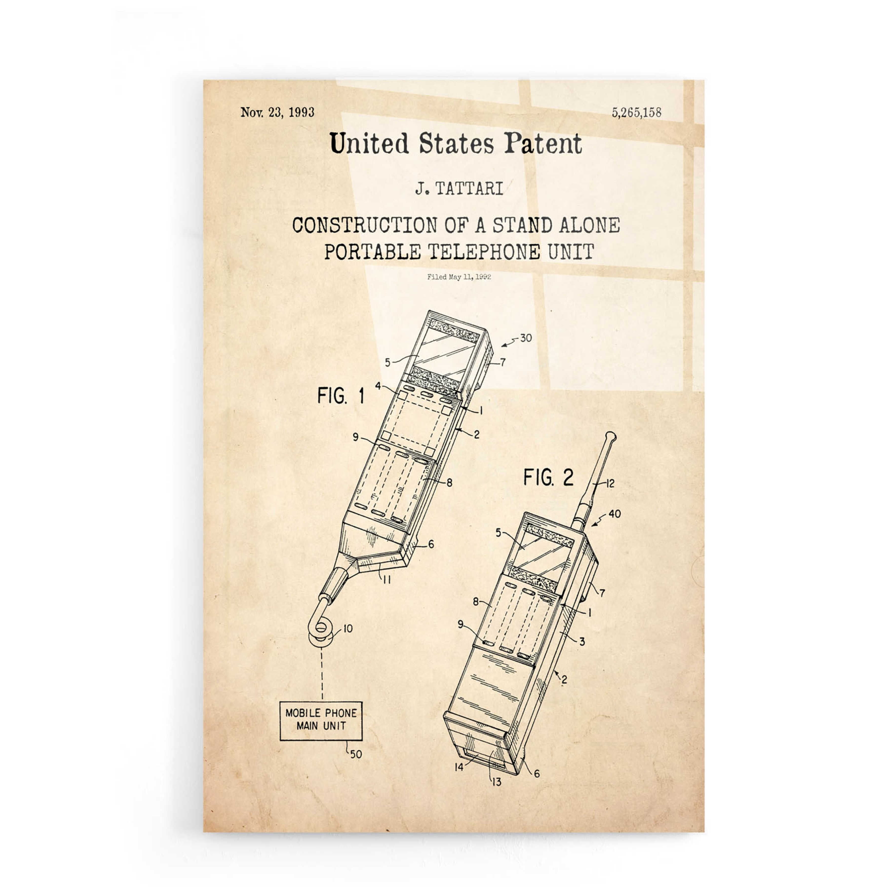 Epic Art 'Portable Phone Unit Blueprint Patent Parchment,' Acrylic ...
