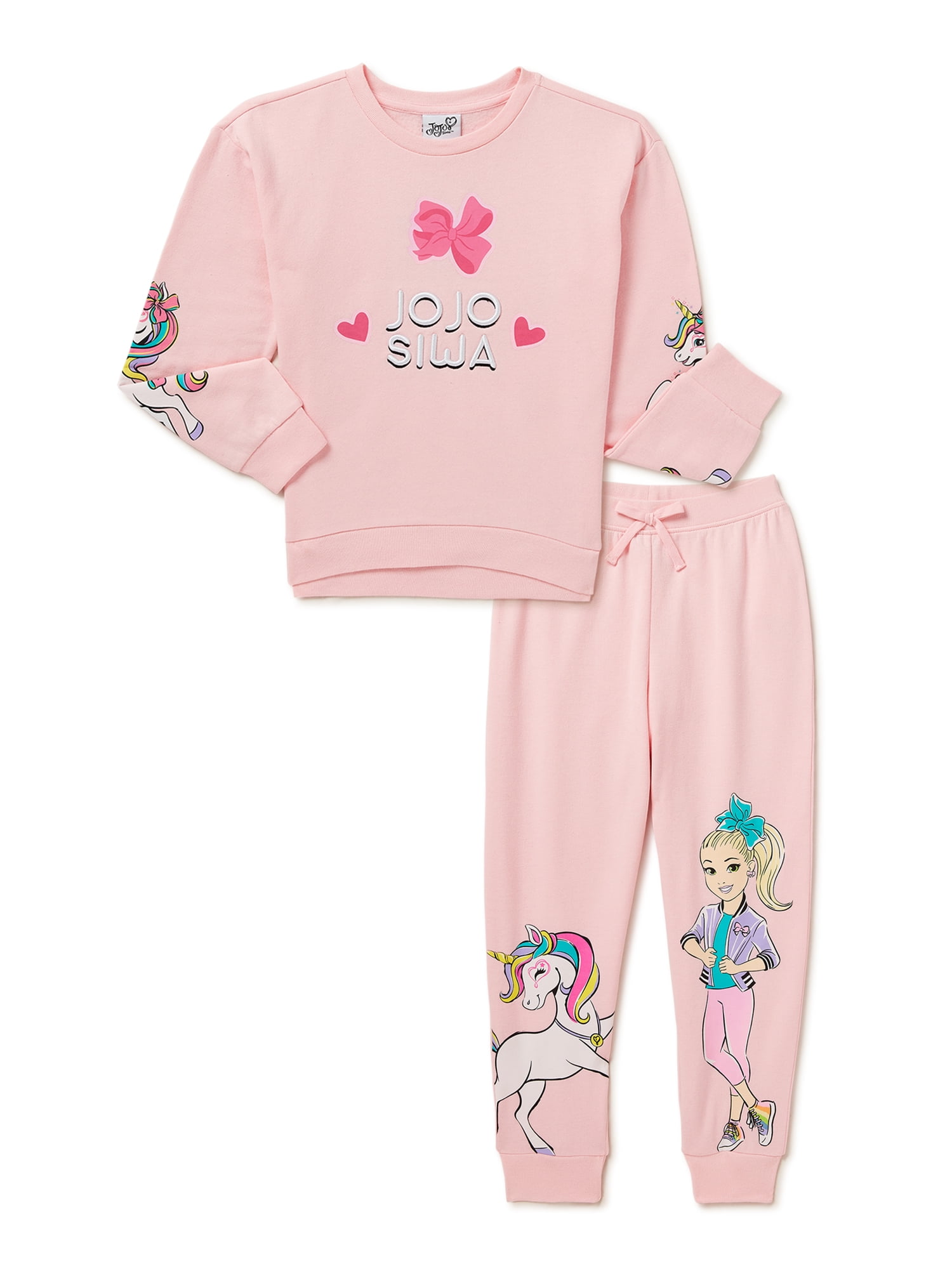 Jojo Siwa Girls Embroidered Crewneck Sweatshirt and Joggers Outfit Set ...