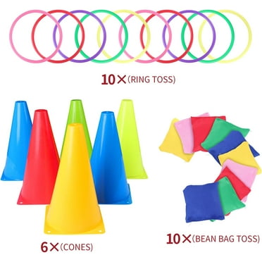 Eocolz 3 in 1 Carnival Games Set, Soft Cones Bean Bags Ring Toss Games for Kids Birthday Party ...