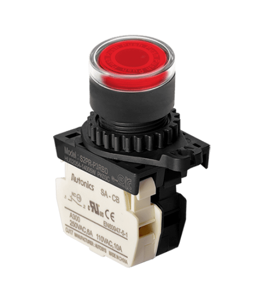 S2PR-P3RBL Autonics Illuminated Push Button (Non-Flush), ø22/25, Red ...
