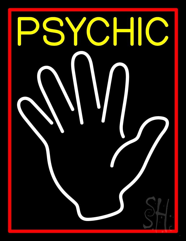 Yellow Psychic LED Neon Sign 19" Tall x 15" Wide - inches Black Square ...