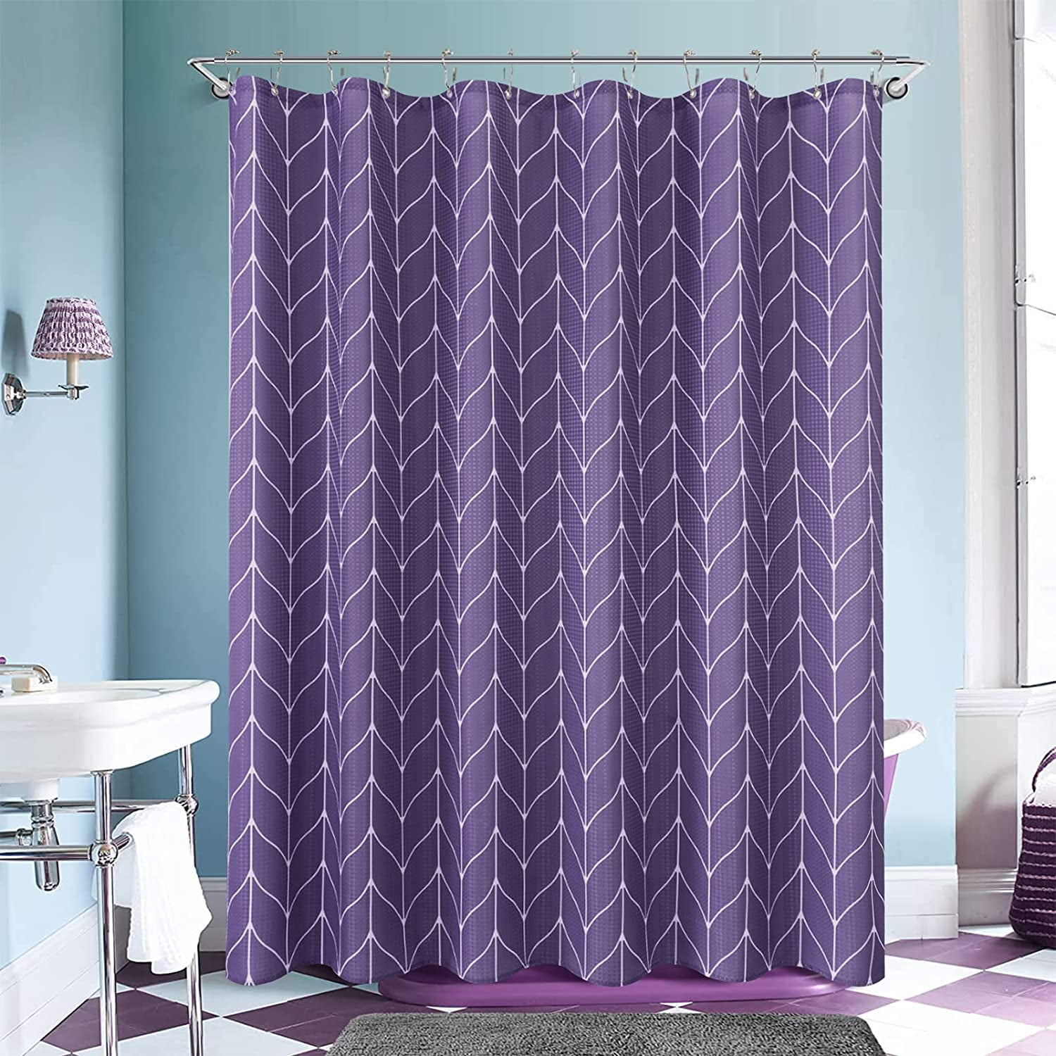 Modern Geometric Shower Cutains Green and White Coastal Decor Bath ...