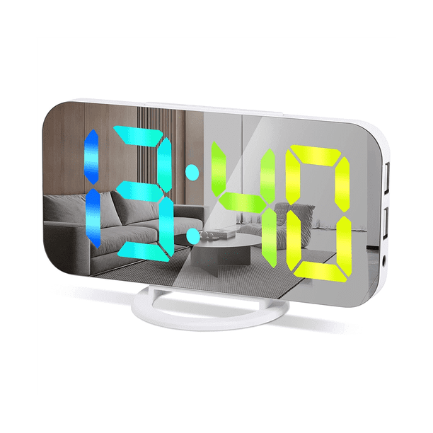 Qtmnekly RGB Digital Alarm Clock for Bedroom, 6.5 Inch HD & Mirror ...