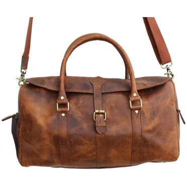 100% Full Grain Vintage Leather Sports Bag Travel Weekender Bag Duffle ...