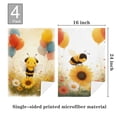 A painting of a bee flying through a field of flowers and balloonsquick ...