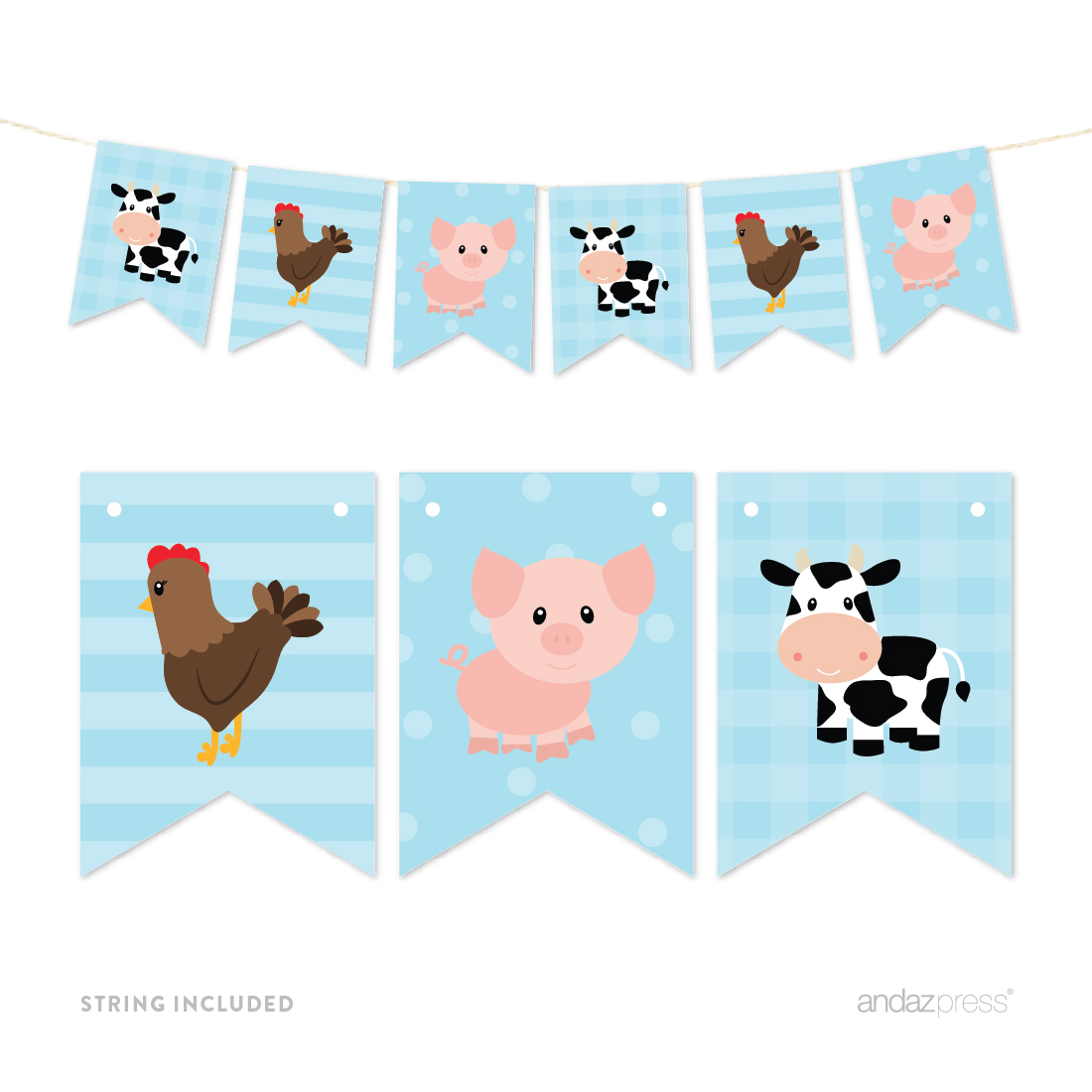Cow Pig Chicken Horses Pennant Party Banner Old McDonald Farm Animals ...