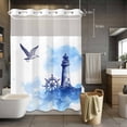 No Hook Shower Curtain with Snap in Liner, Watercolor Blue Lighthouses ...