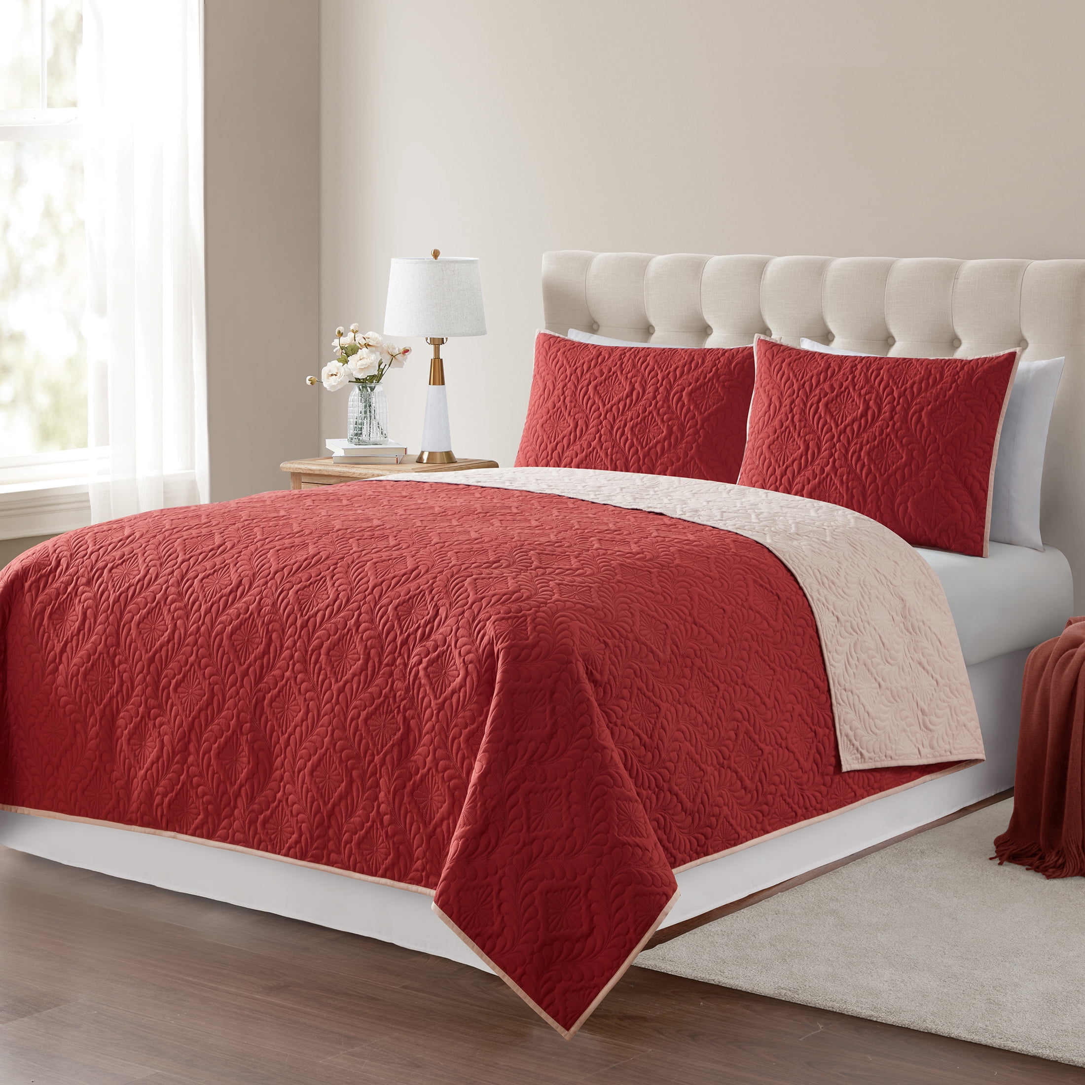 Mainstays Rust Solid Medallion Reversible Quilt, King - Walmart.com