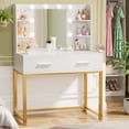 Vanity Desk with Mirror, Makeup Table with 2 Large Drawers, Power ...