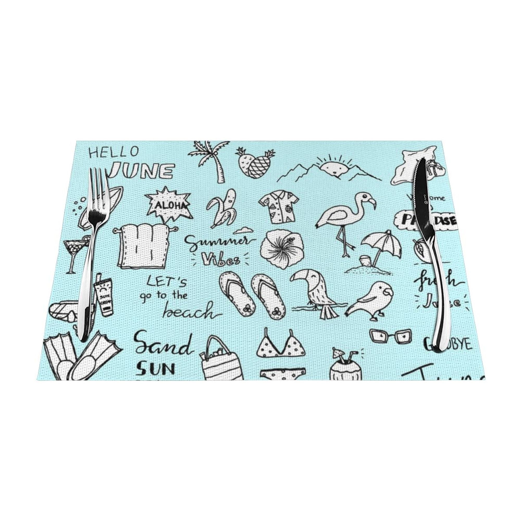 XMXY Woven Placemats Set of 6 PCS, June Doodle Tropical Table Mats ...