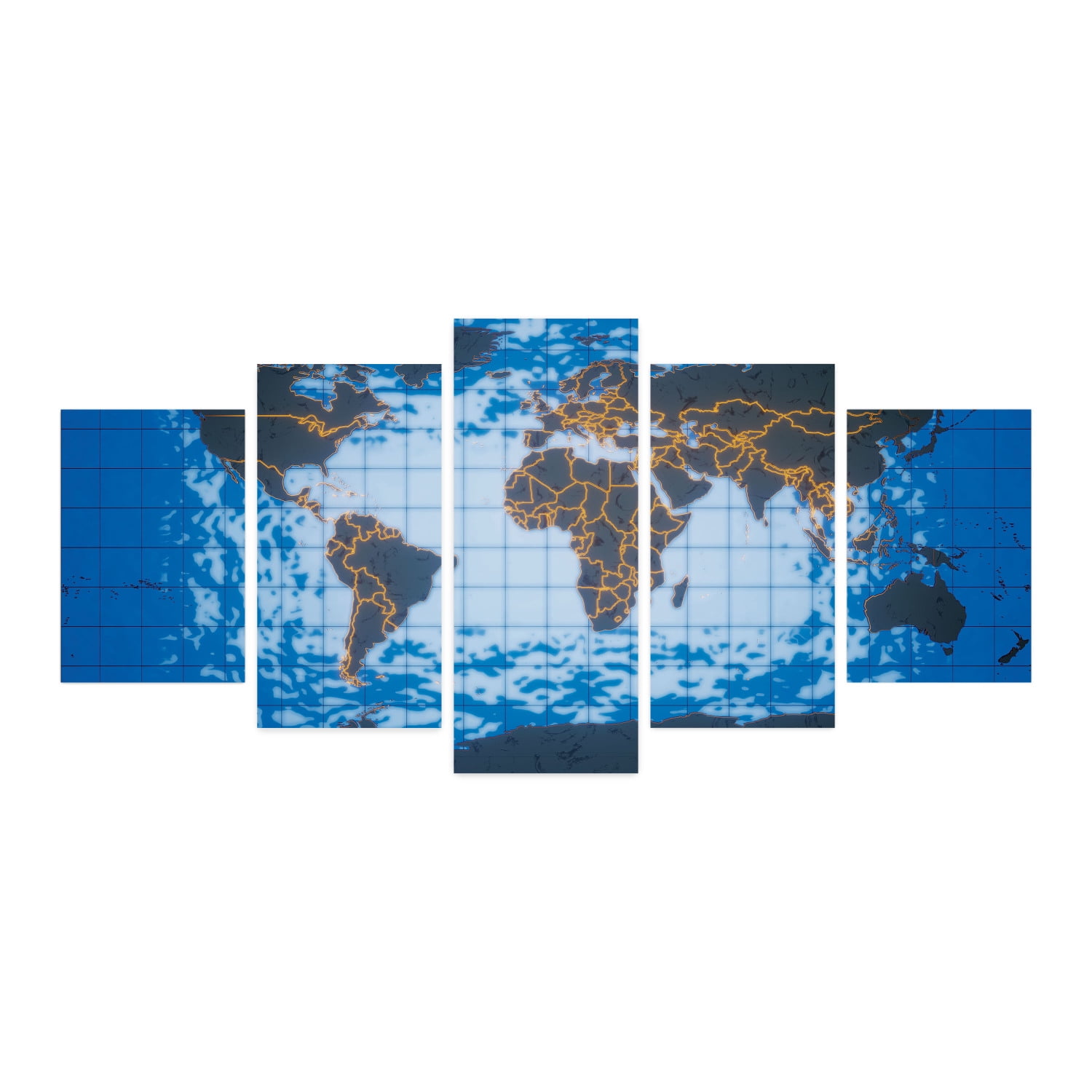 Map 5 Panels Acrylic Glass Wall Art, World with Country Borders on ...